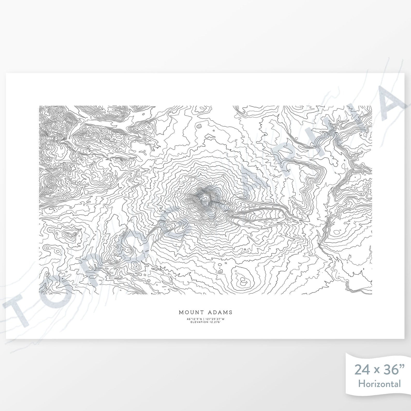 Mount Adams, Washington | Topographic Print, Contour Map, Map Art ...