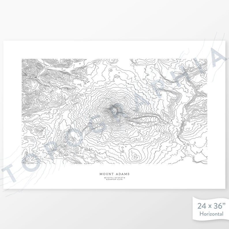 Mount Adams Washington Topographic Print Contour Map Map - Etsy