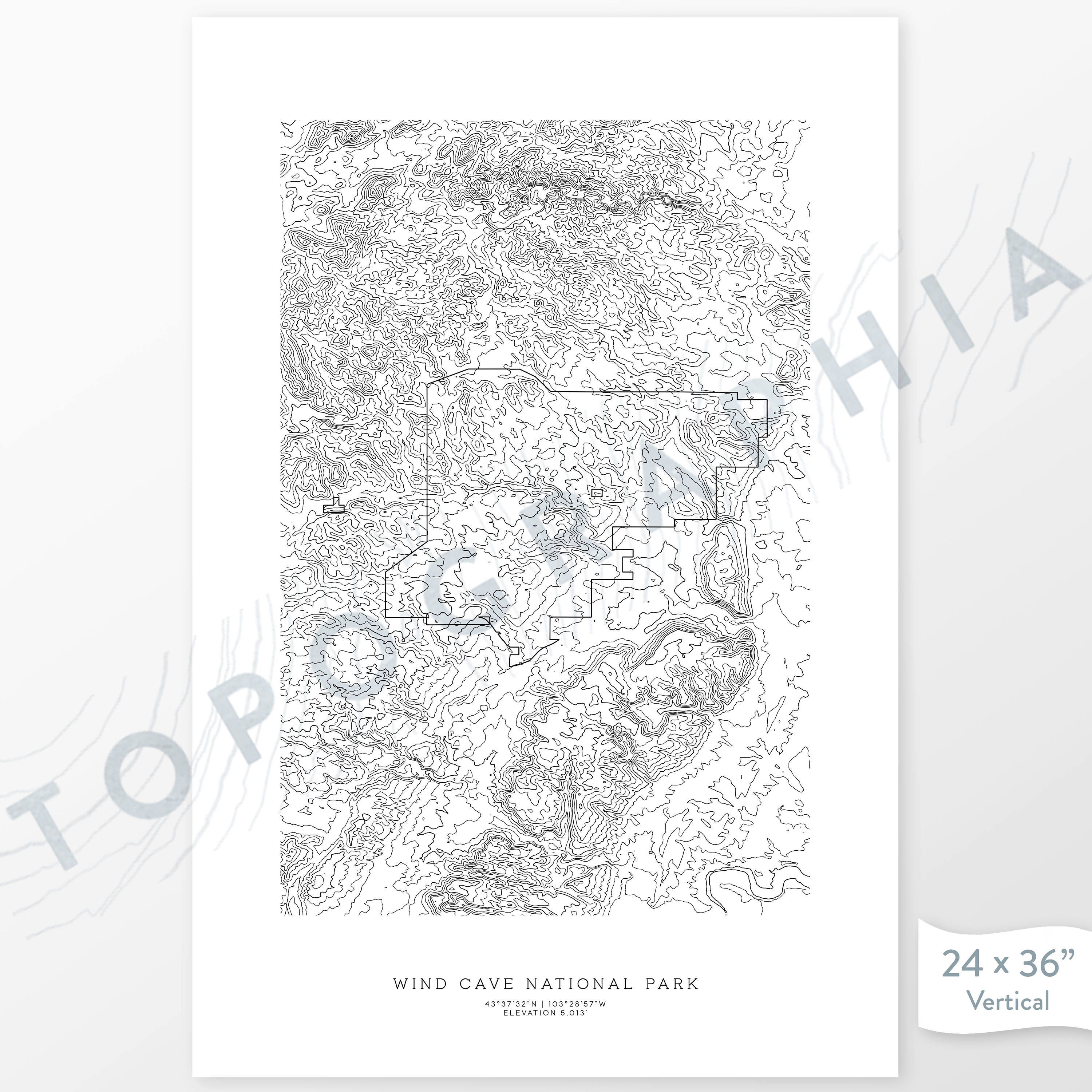 Wind Cave National Park, South Dakota | Topographic Print, Topo Print ...