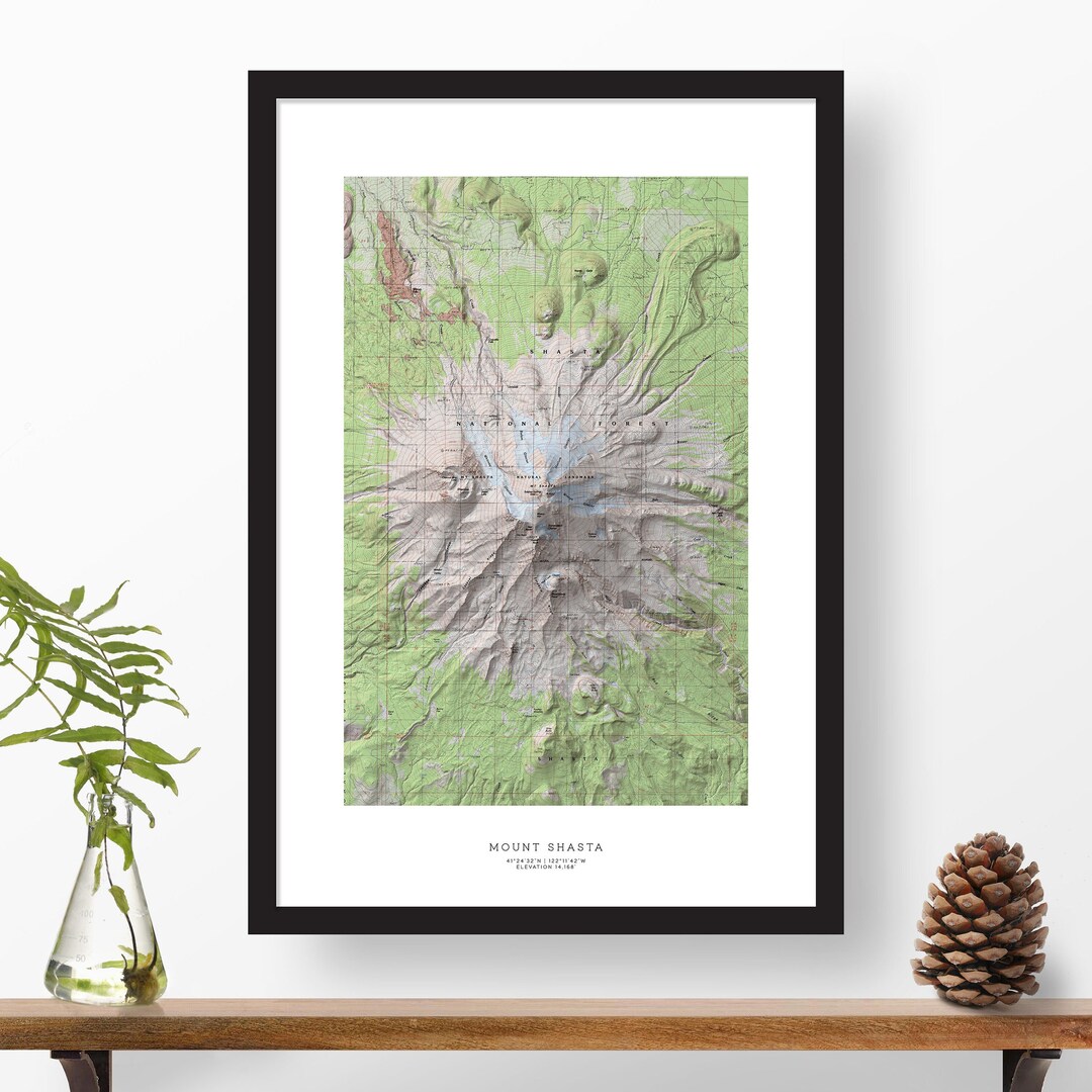 Mount Shasta, California | USGS Topographic Print Map Art in Color ...