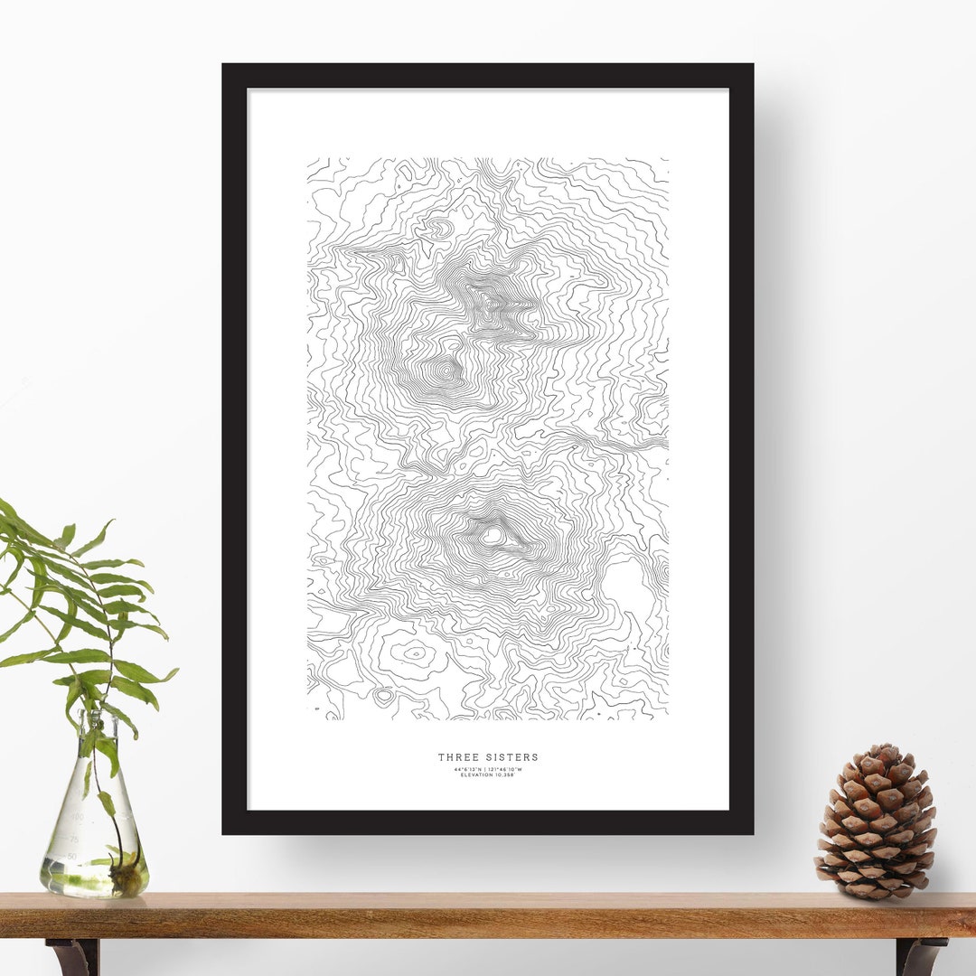 Three Sisters, Oregon | Topographic Print, Contour Map, Map Art | Home ...