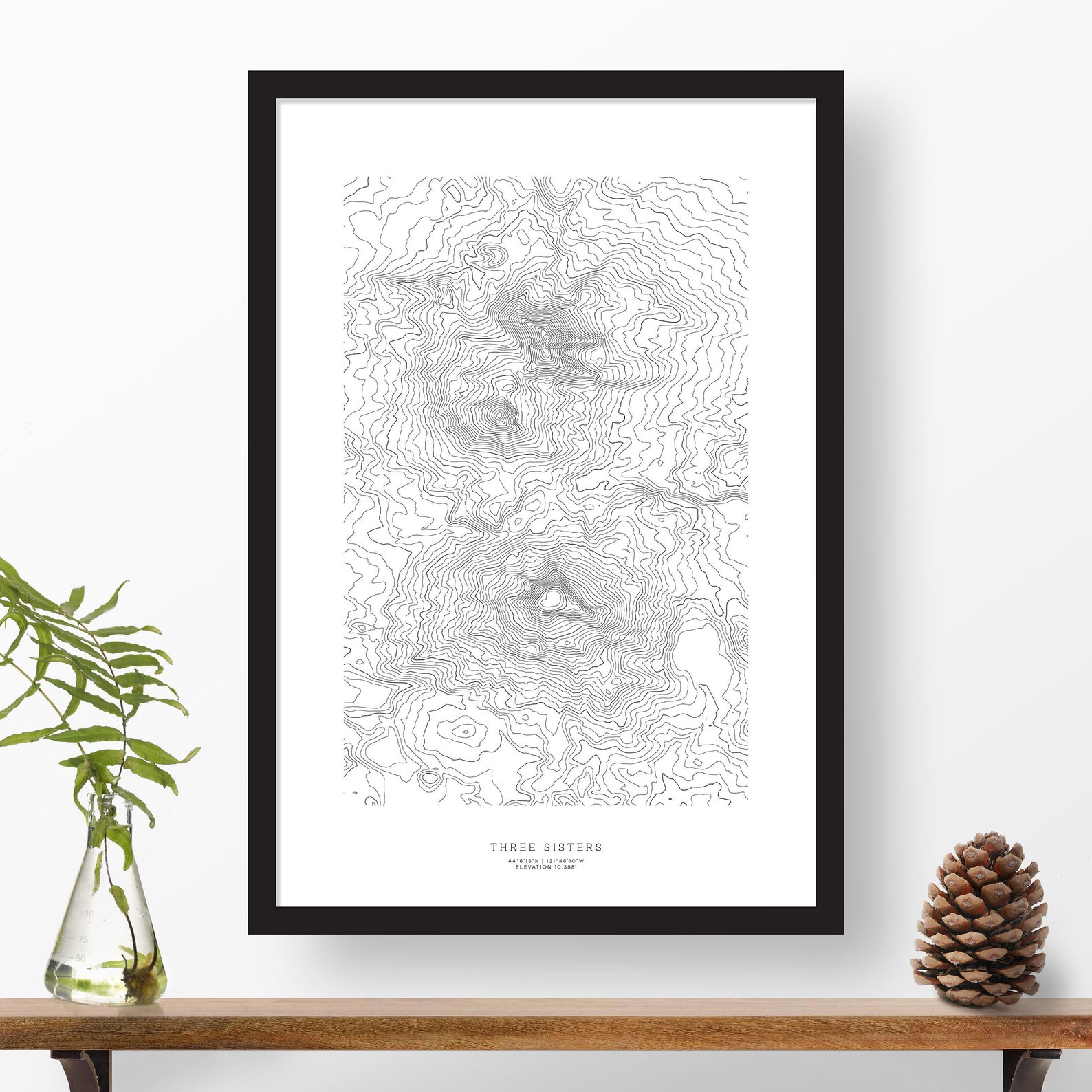 Three Sisters, Oregon | Topographic Print, Contour Map, Map Art | Home ...