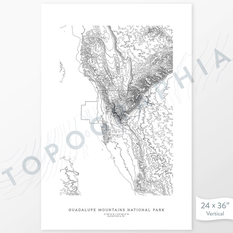 Guadalupe Mountains National Park Texas Topographic Print - Etsy