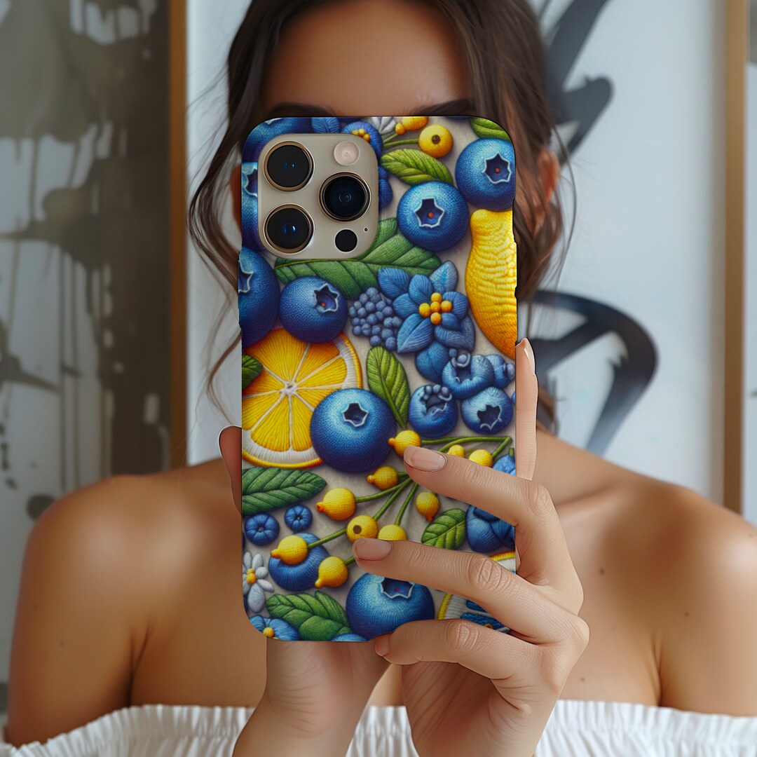 Embroidered Lemons and Blueberries Phone Case, Unique Phone Case for ...