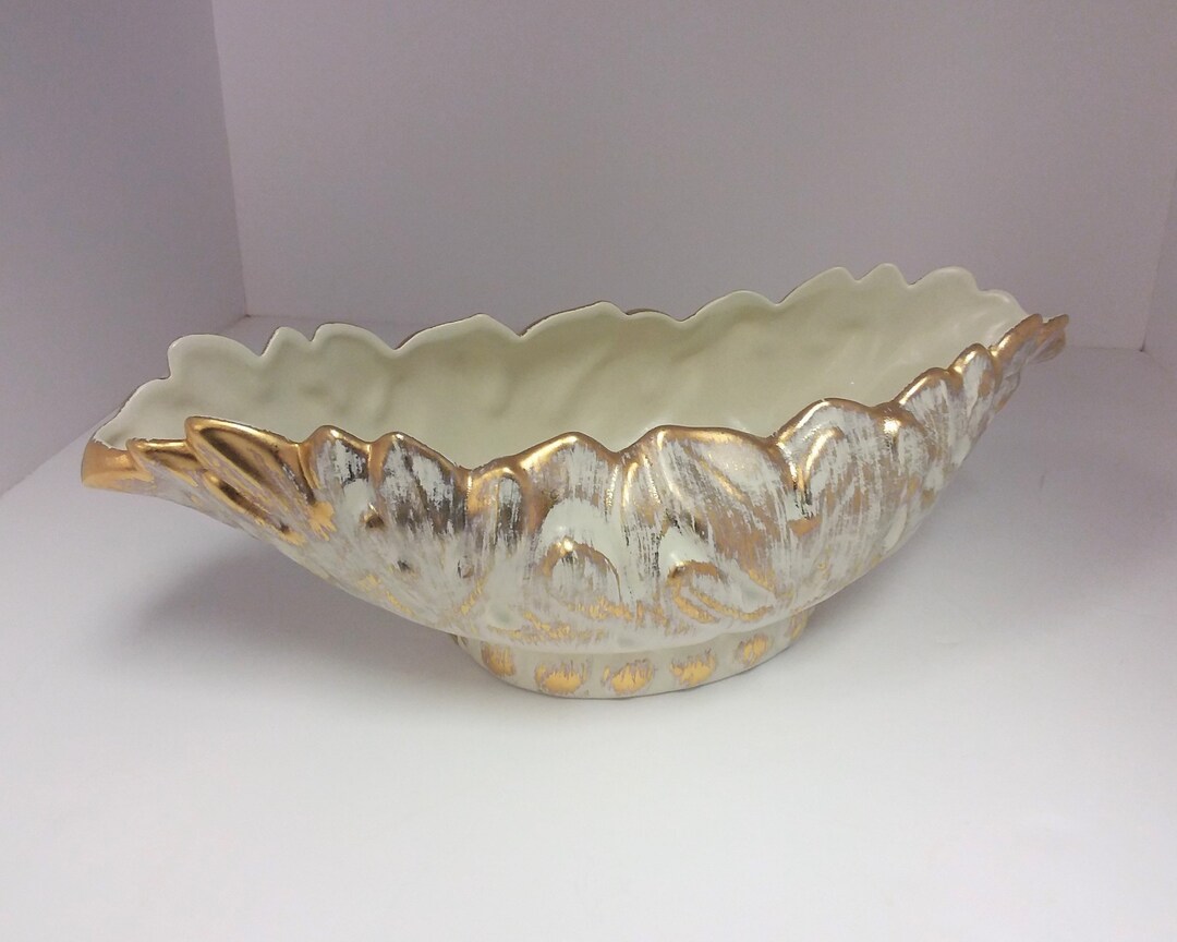Haeger Gold Tweed 22k Gold Console Bowl / Planter / Candy Dish / Nut ...