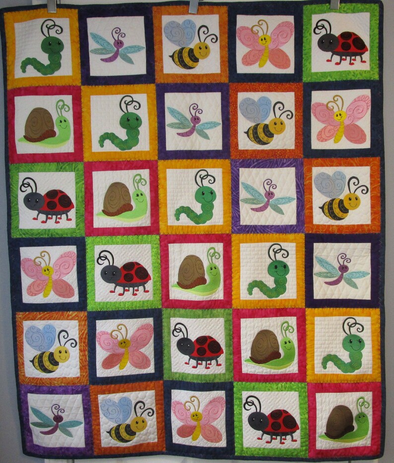 Doodle Bugs Machine Embroidered Baby Quilt, Baby Quilt, Doodle Bugs ...