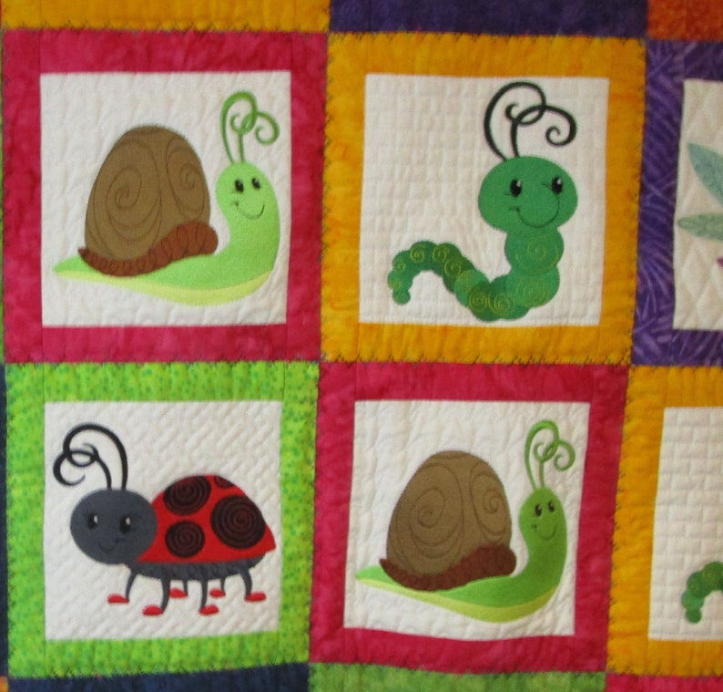 Doodle Bugs Machine Embroidered Baby Quilt, Baby Quilt, Doodle Bugs ...