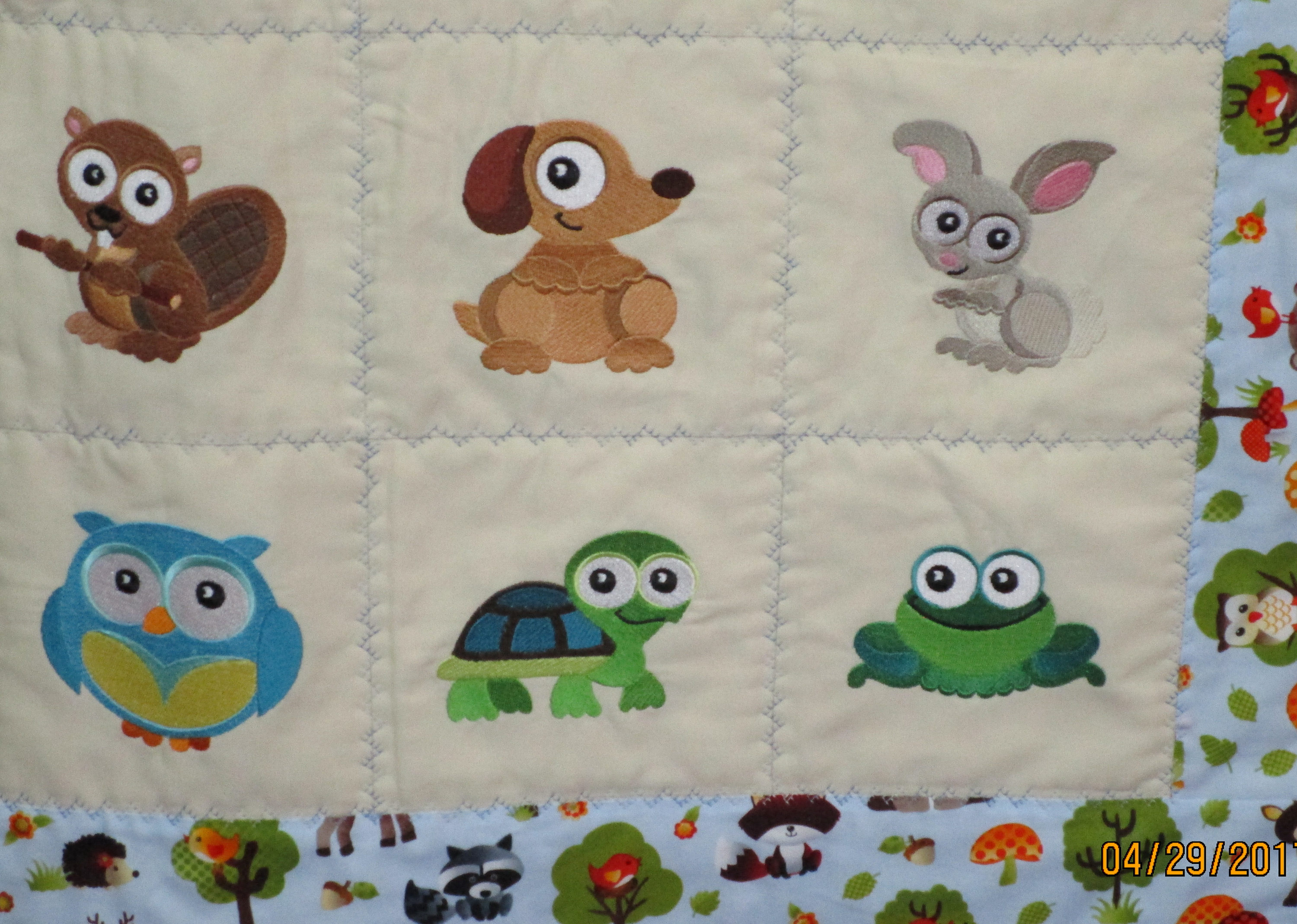 Wide Eyed Baby Animals, Machine Embroidered Baby Quilt, Handmade Baby ...