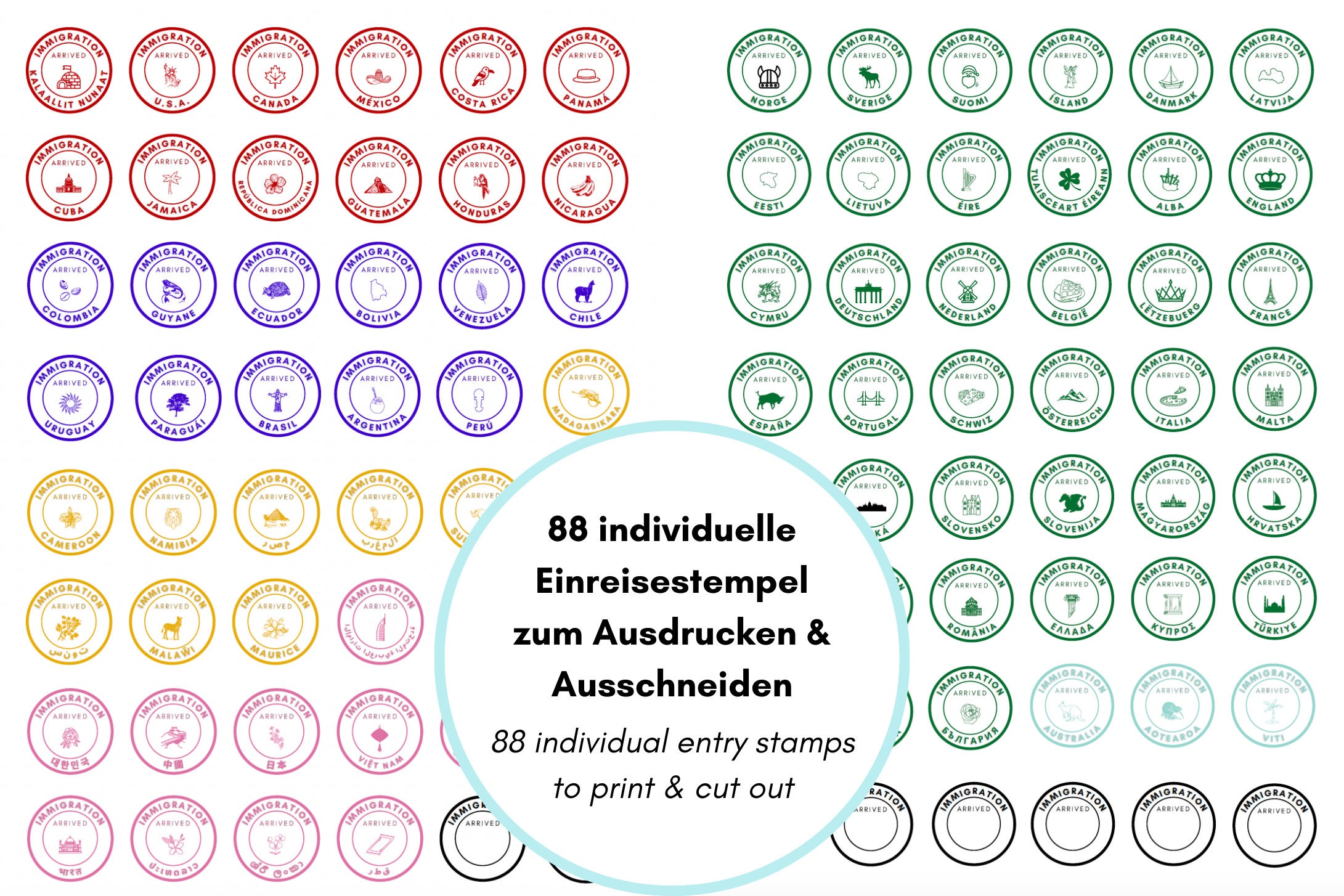 PDF Bastelvorlage Reisepass mit 88 Ländern, Einreisestempeln ...