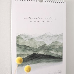 Perpetual Birthday Calendar, Watercolor Nature Calendar, Minimalist ...