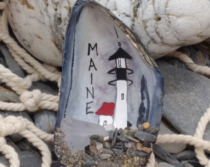 Fridge Magnet - Handpainted Maine Mussel Shell Magnet With Lighthouse ...