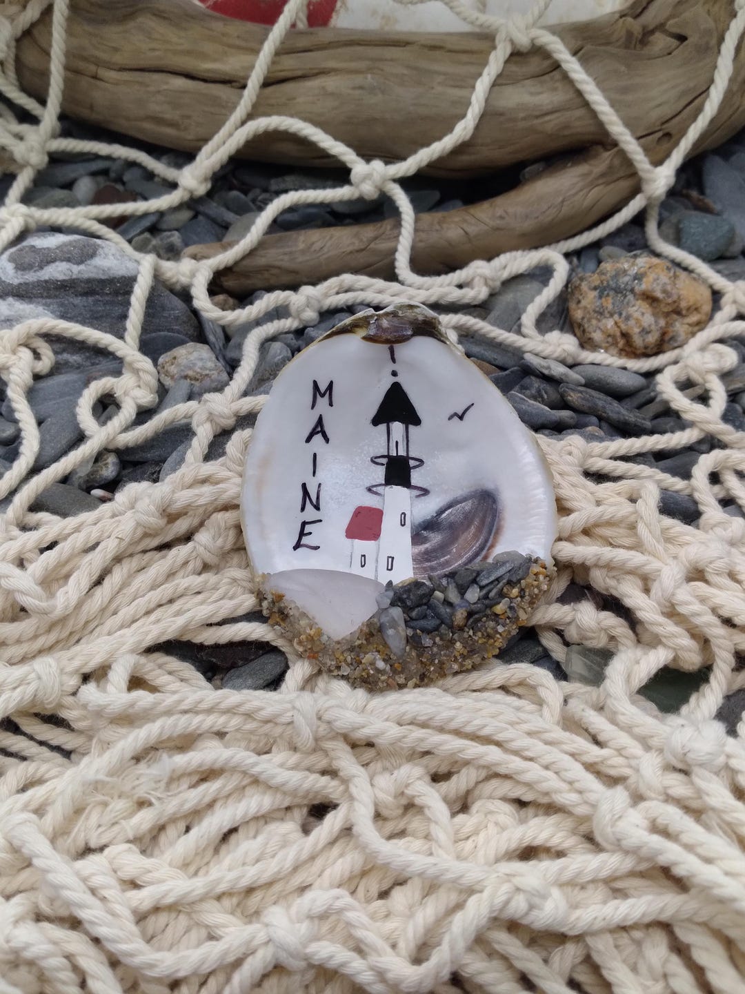 Fridge Magnet Handpainted Maine Oyster Shell Magnet With Lighthouse ...