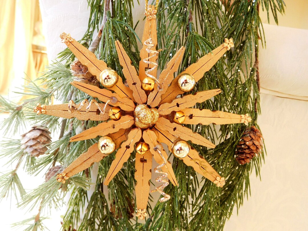 Snowflake Ornament, Gold Snowflake Star Ornament, Snowflake Clothespin ...