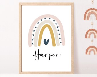 Personalized Pastel Rainbow Print/ Rainbow and Hearts Name - Etsy