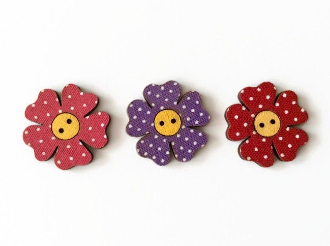 Flower Buttons, Wooden Crafts Embellishments, Flat Back Buttons, Pack ...