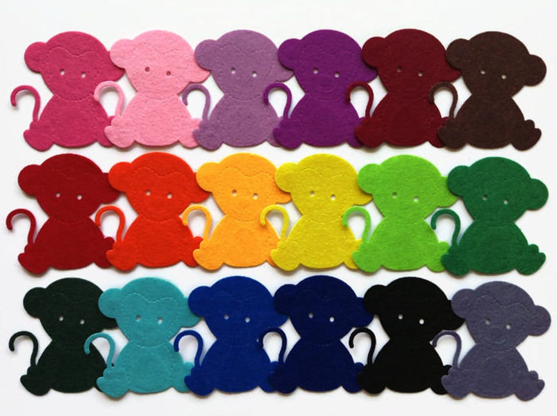 Felt Monkey Die Cut, Cute Monkey Shape Applique for Sewing and Craft ...