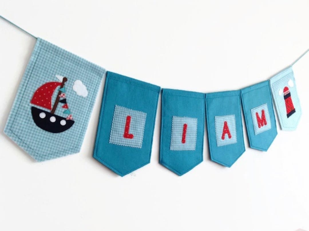 Customizable Eco Felt Name Banner, Red and Blue Nautical Kids Room ...