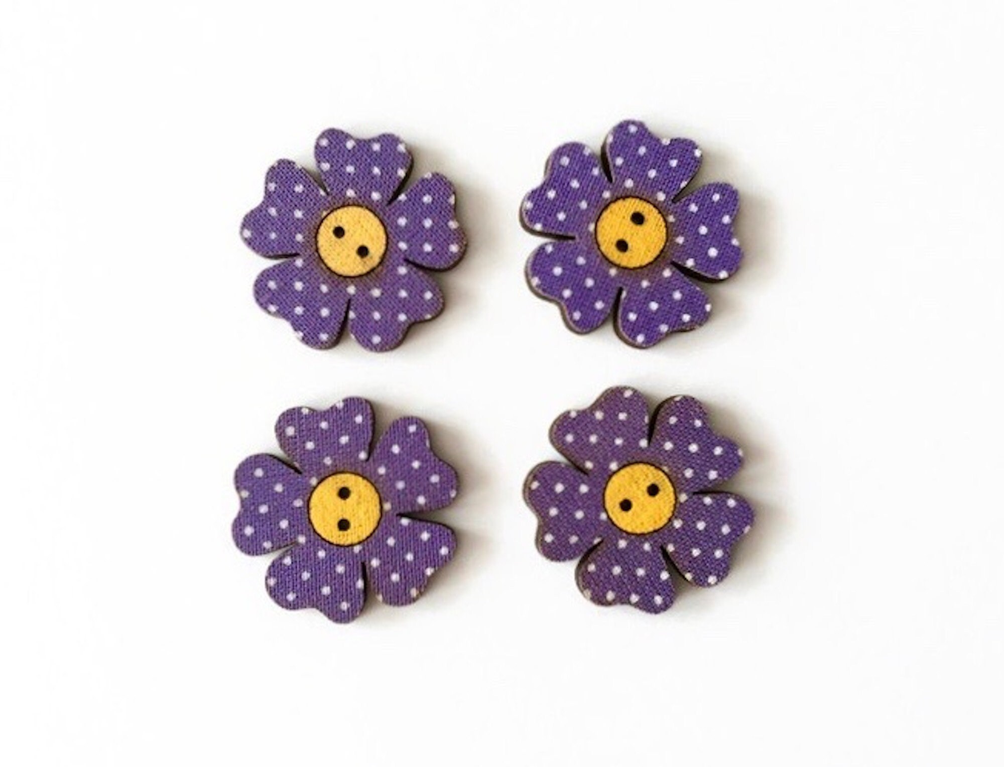 Flower Buttons, Wooden Crafts Embellishments, Flat Back Buttons, Pack ...
