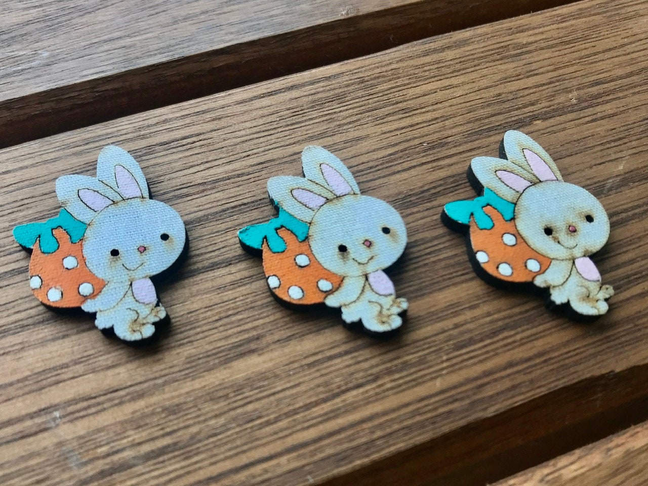 Cute Easter Spring Bunny Buttons Wood Embellishments Set of | Etsy