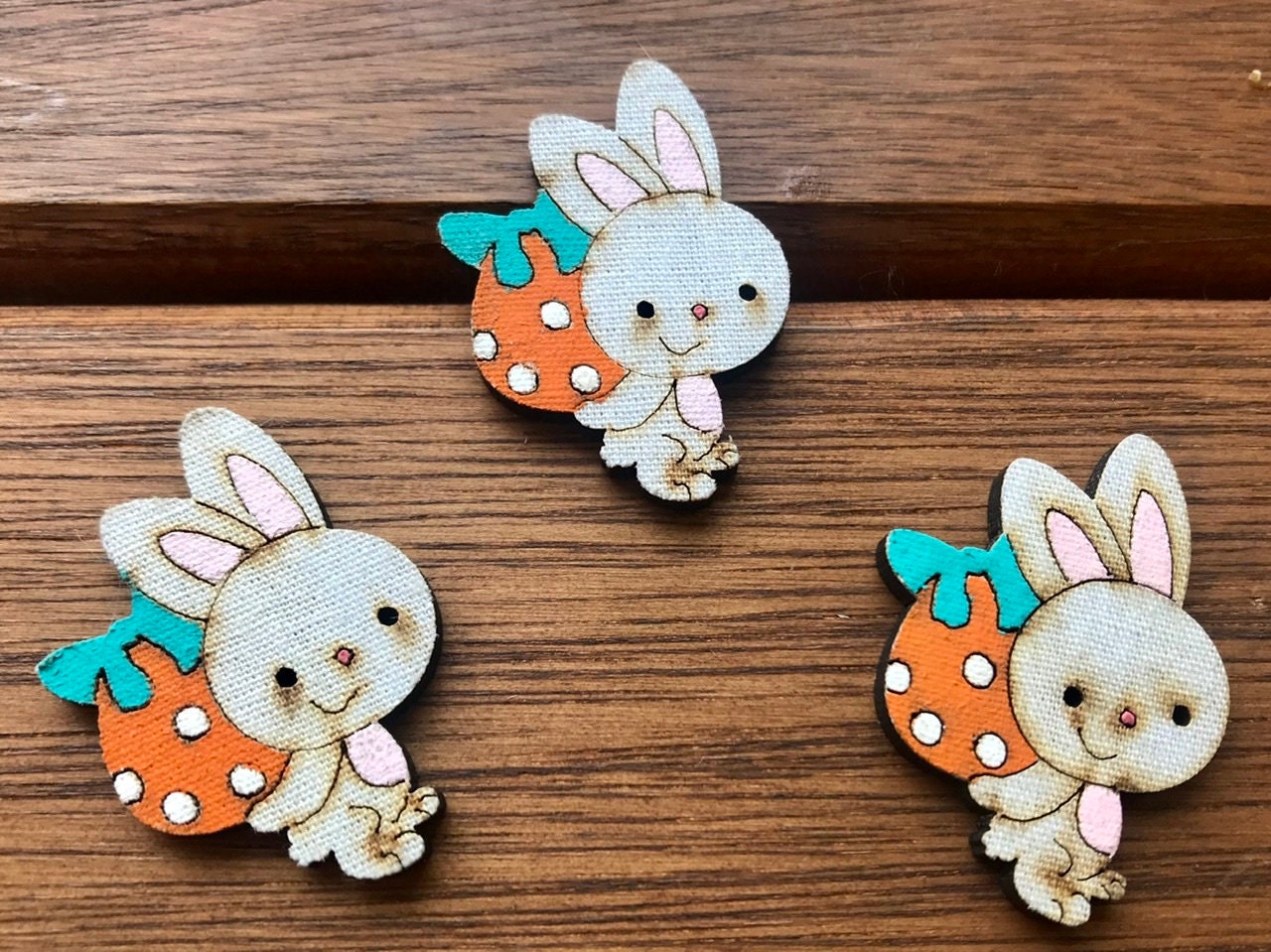 Cute Easter Spring Bunny Buttons Wood Embellishments Set of | Etsy