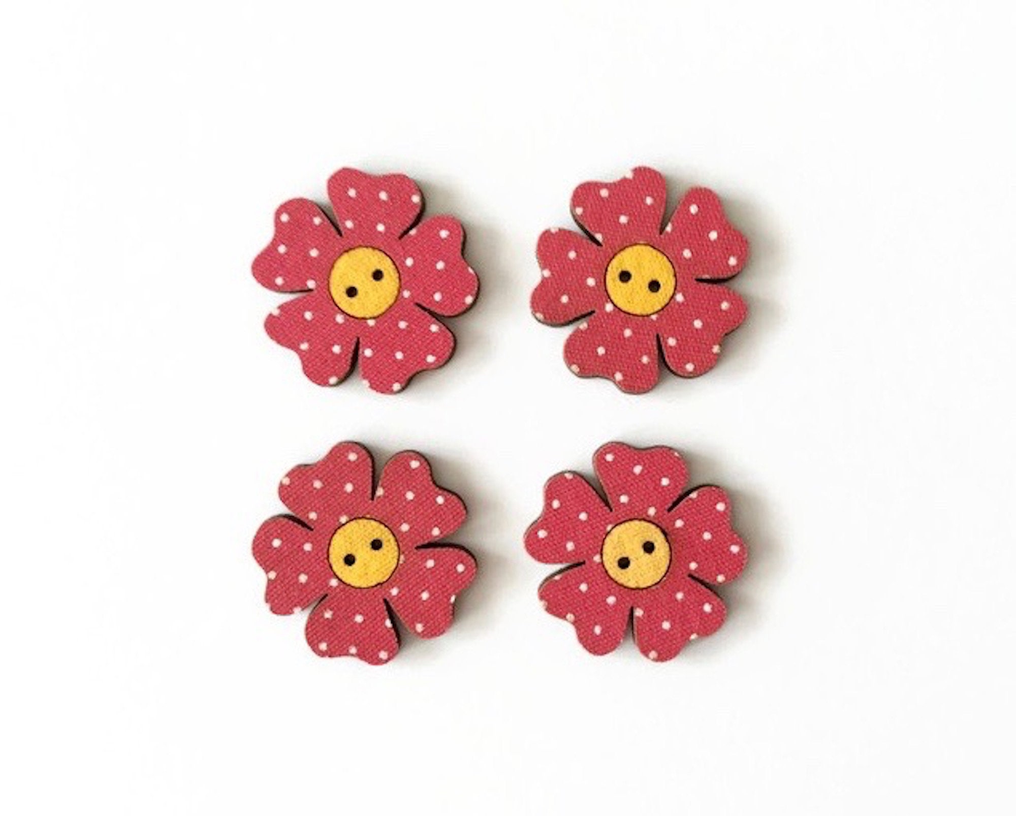 Flower Buttons, Wooden Crafts Embellishments, Flat Back Buttons, Pack ...