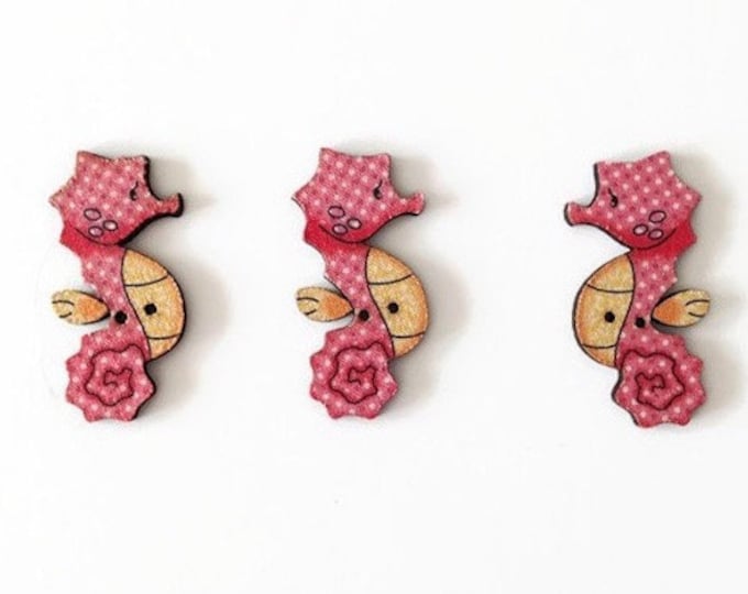 Seahorse Buttons, Wooden Craft Buttons, Sea Life Embellishments, Set of ...