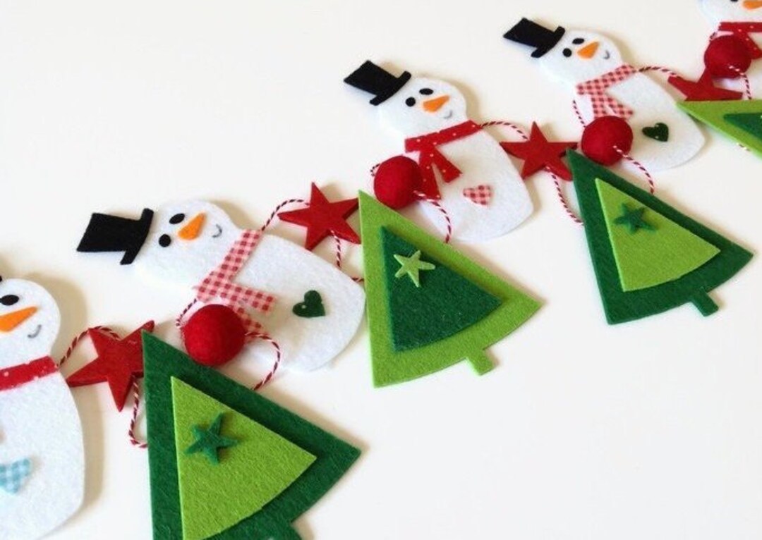 Snowman and Christmas Tree Garland Banner, Winter Wonderland, Handmade ...