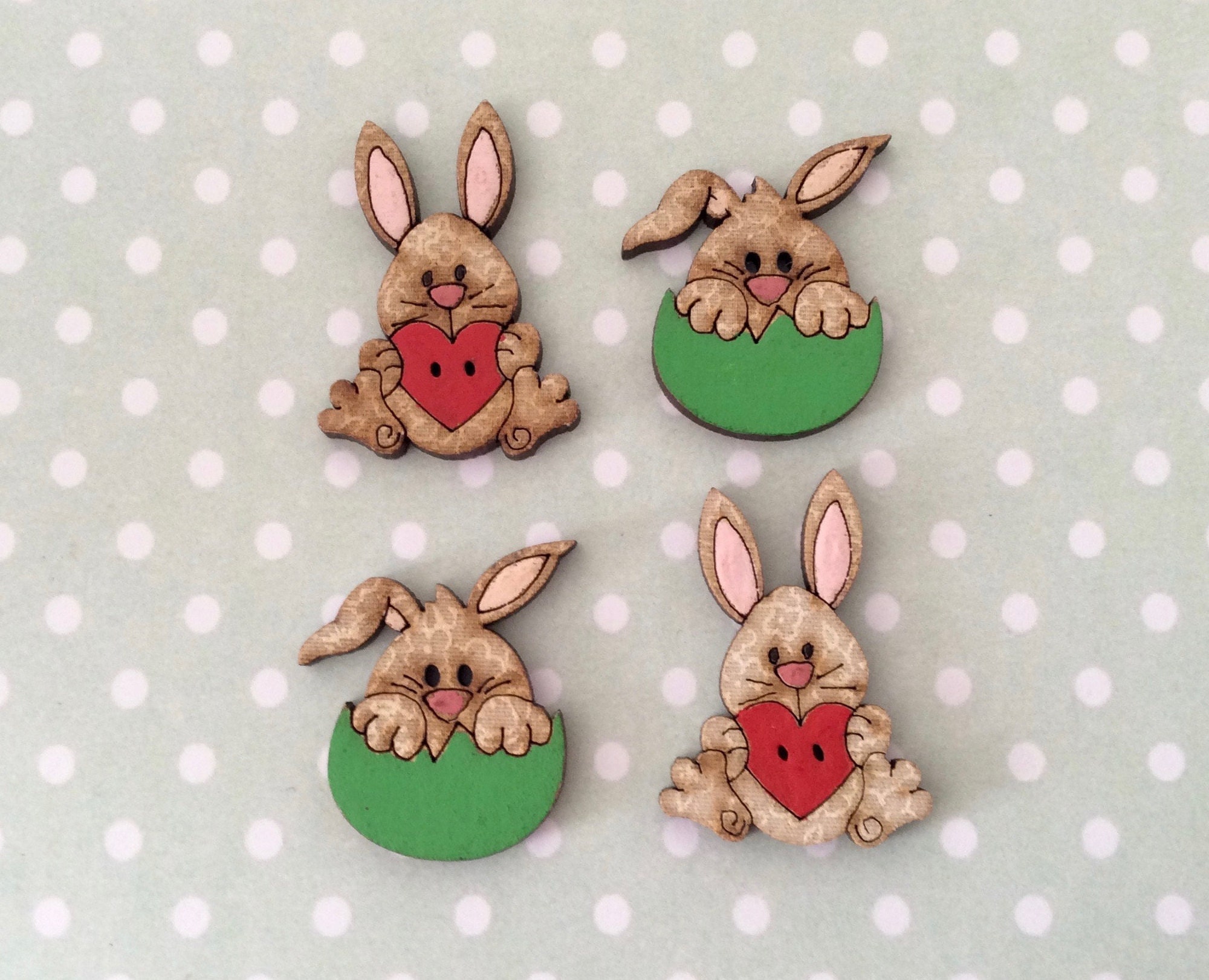 Bunny Rabbits Wood Buttons Easter Spring Cute Embellishments | Etsy