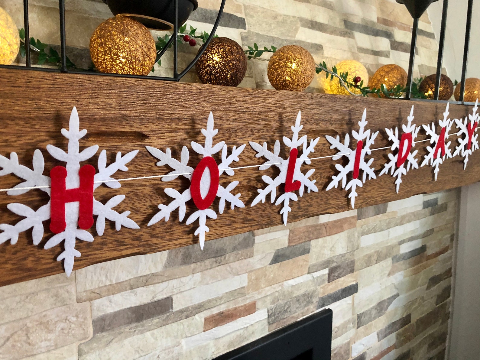 Happy Holidays Snowflake Banner, Felt Christmas Bunting, Christmas ...