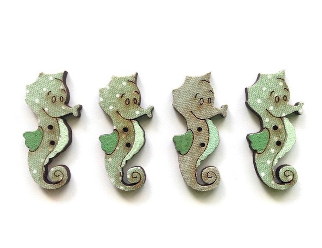 Sea Horse Buttons, Ocean Sea Life Buttons, Wood Craft Buttons, Set of 4 ...