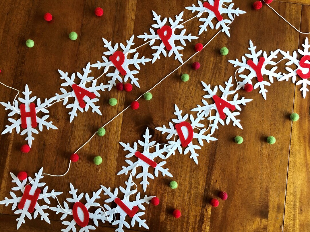 Happy Holidays Snowflake Banner, Felt Christmas Bunting, Christmas ...
