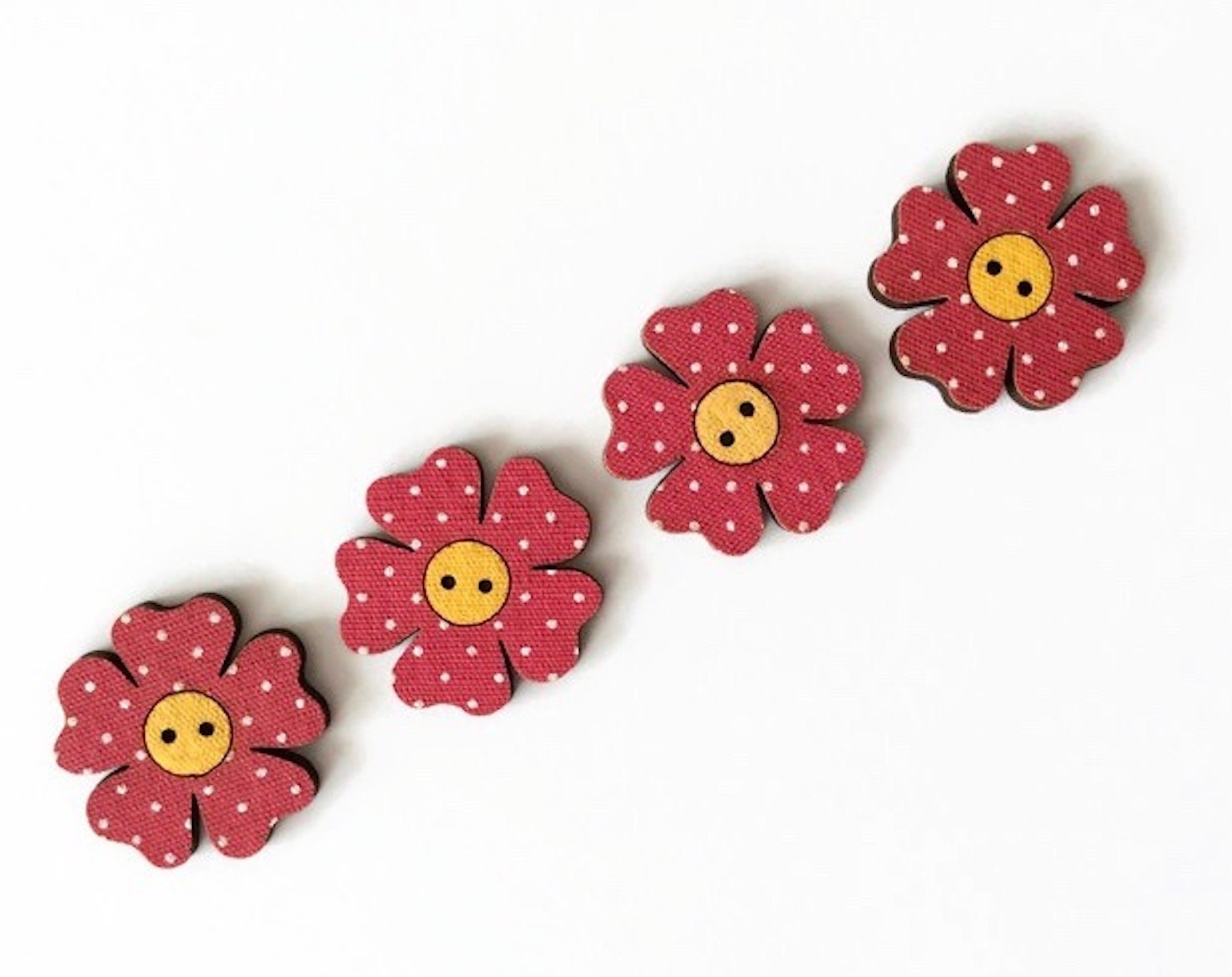 Flower Buttons, Wooden Crafts Embellishments, Flat Back Buttons, Pack ...