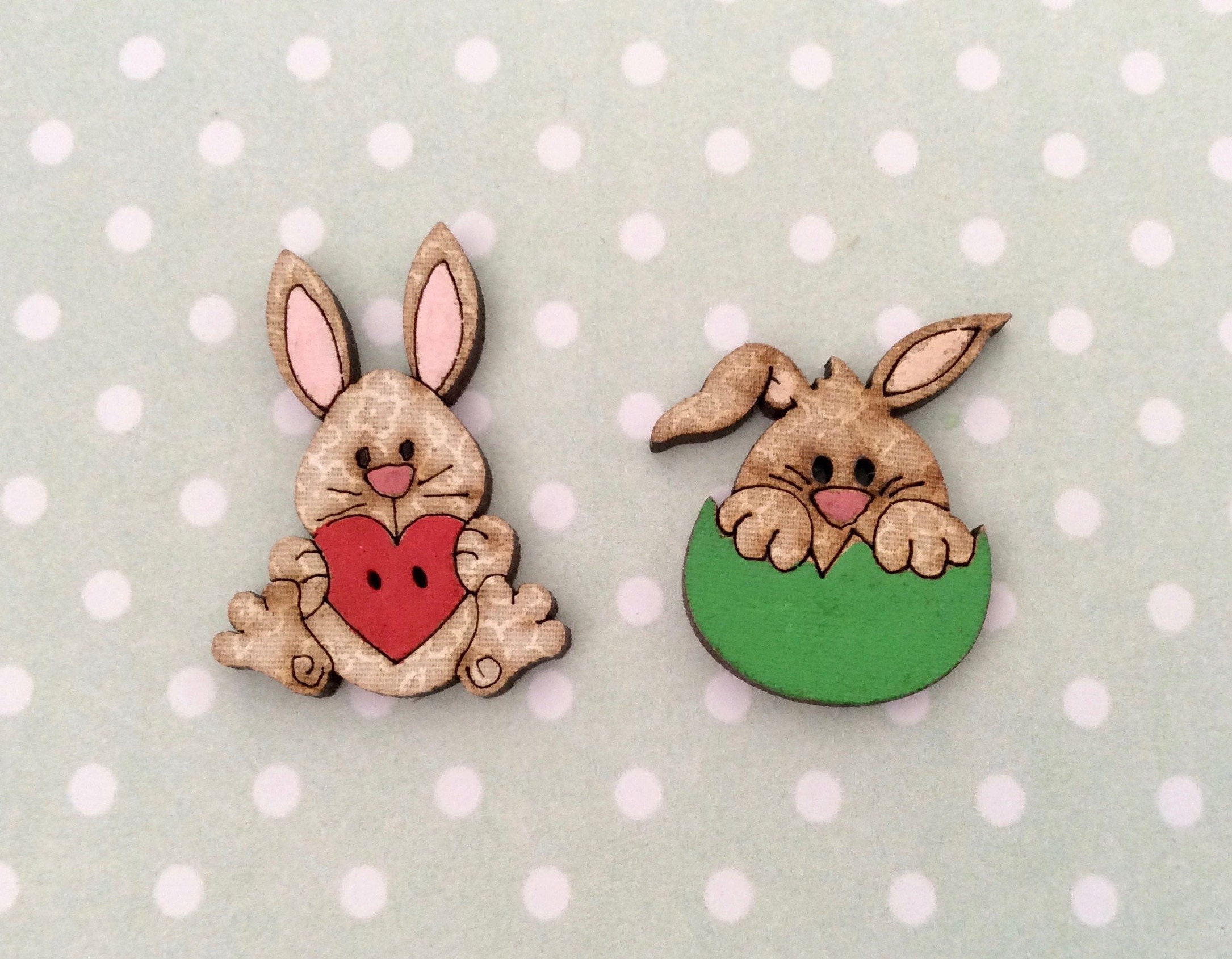 Bunny Rabbits Wood Buttons Easter Spring Cute Embellishments | Etsy