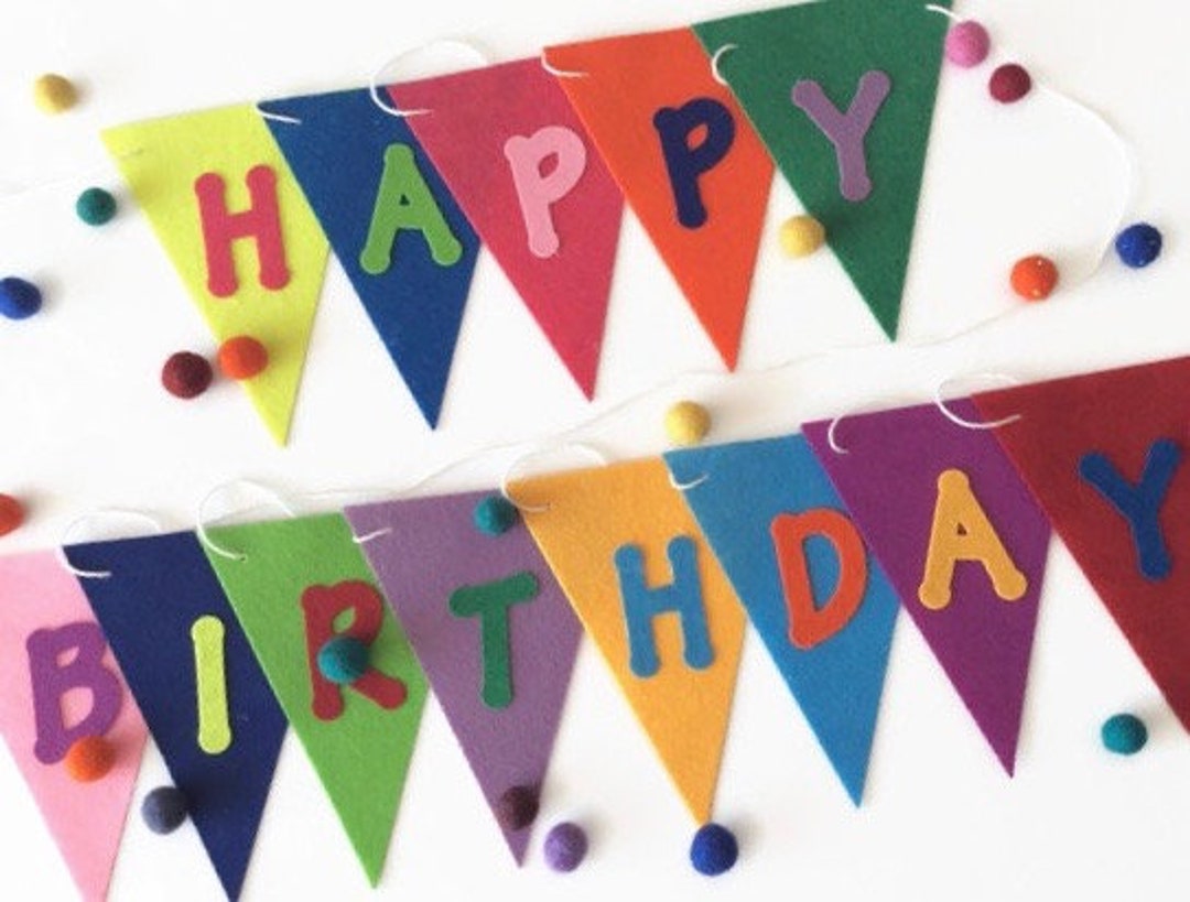 Happy Birthday Felt Banner Garland Decoration - Chose Your Colors ...