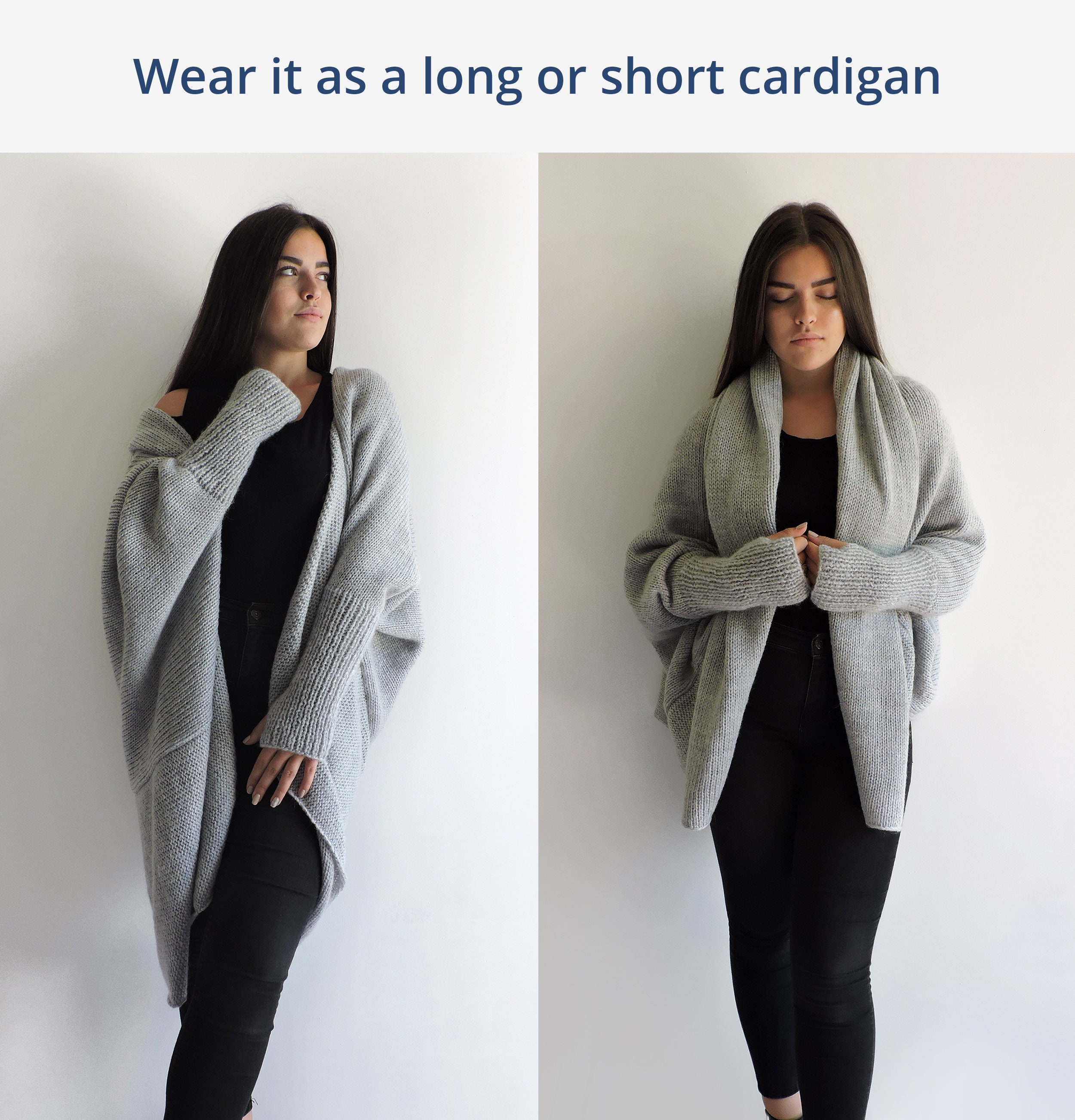 PDF PATTERN / Easy Knit Pattern for Plus Size Long Cardigan, DIY Loose ...