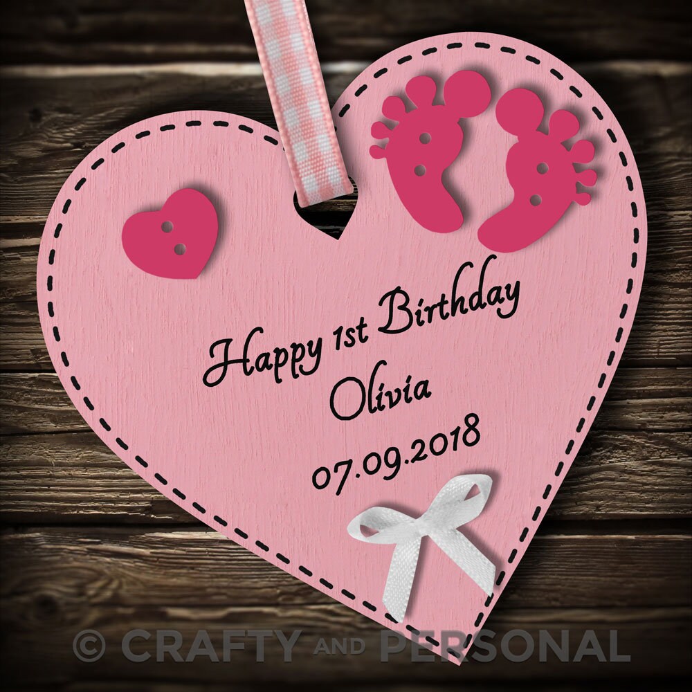 Personalised Baby's First 1st Birthday Gift Heart Plaque - Etsy UK