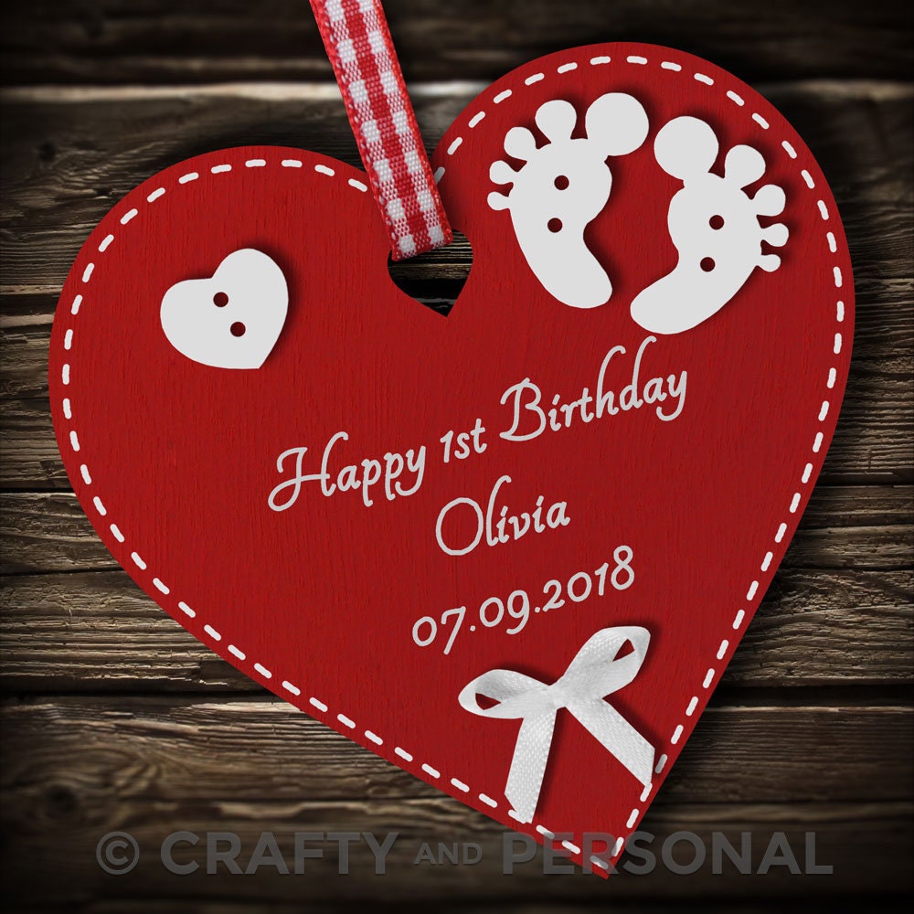 Personalised Baby's First 1st Birthday Gift Heart Plaque - Etsy UK