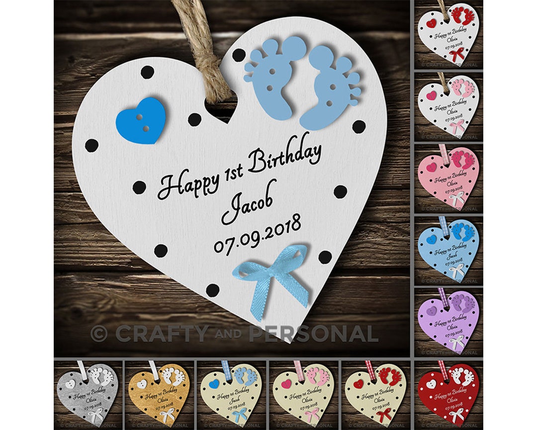 Personalised Baby's First 1st Birthday Gift Heart Plaque or Magnet ...