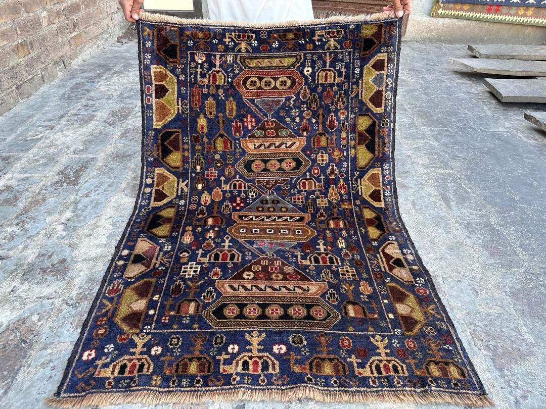 FREE SHIPPING, 2'10 X 4.1 Ft, Nice Vintage Afghan Oriental Baluch Rug ...
