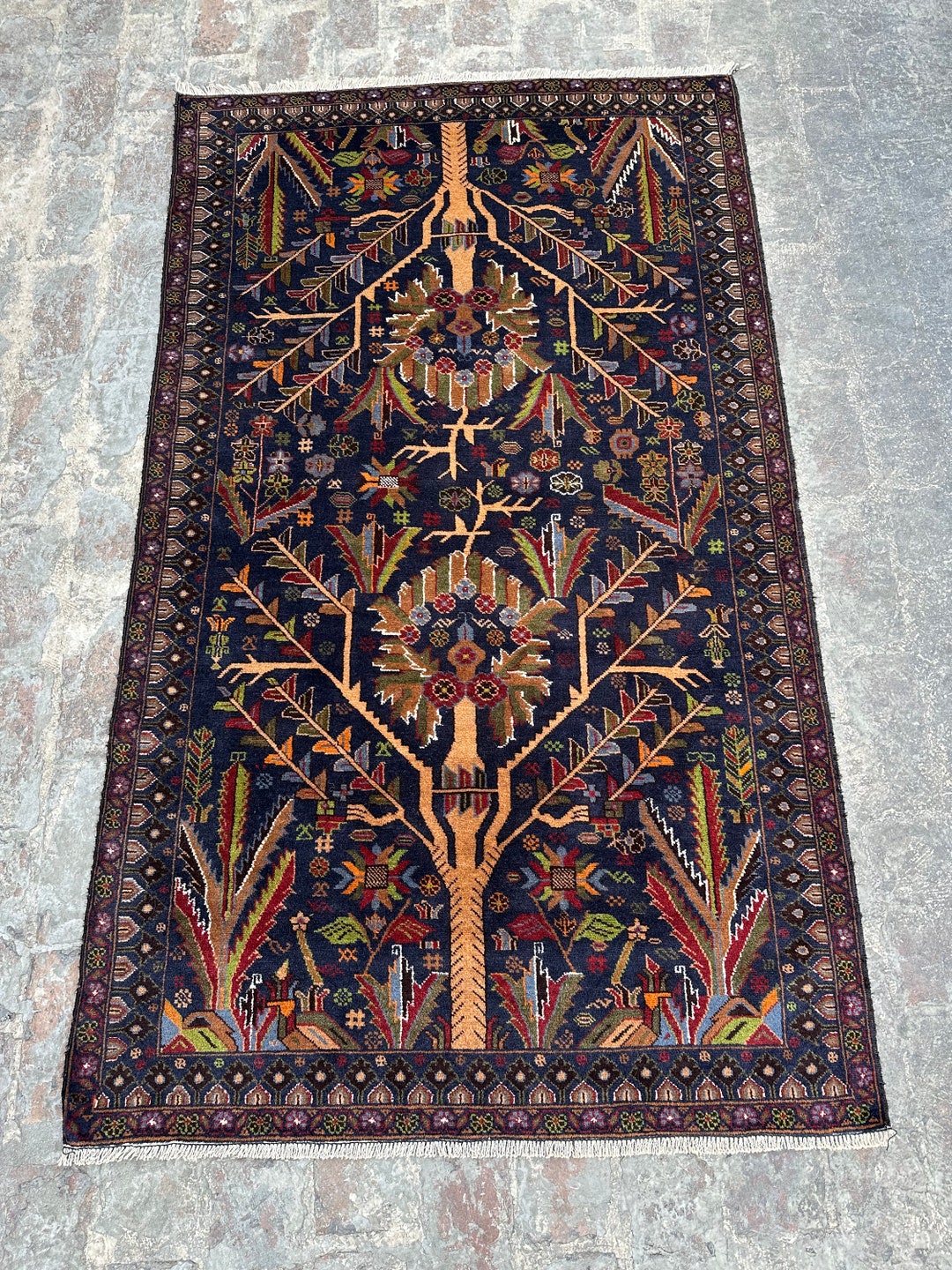Vintage Afghan Pictorial Tree of Life, Rug 3.9 X 6.4 / Nomadic Afghan ...