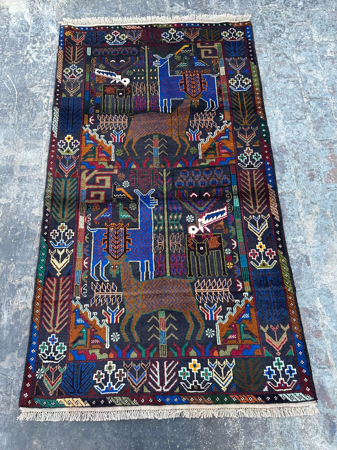 Stunning Vintage Afghan Pictorial Horse Riding Rug 6'1 X 3'8 Ft ...
