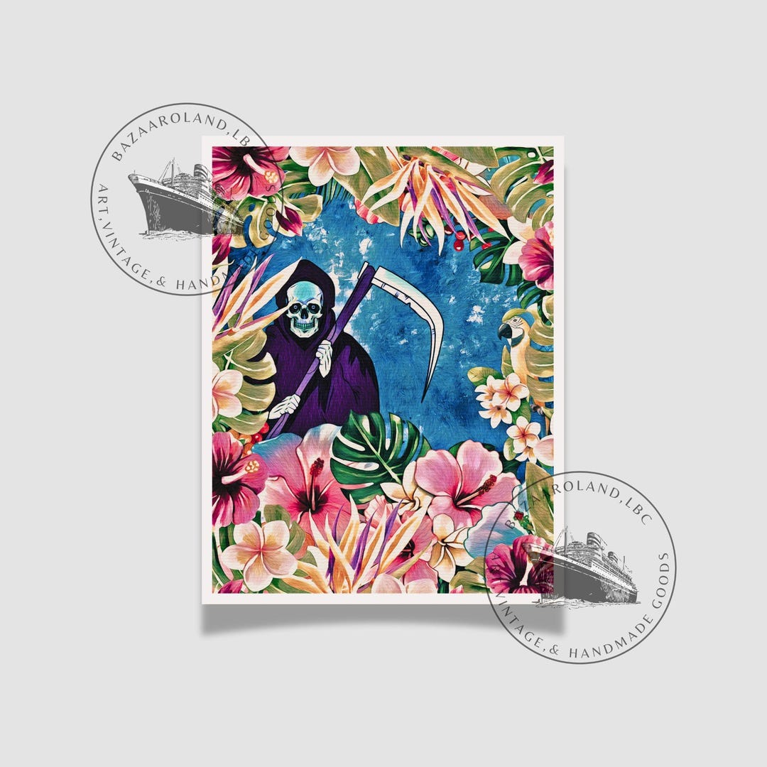 Tropical Grim Reaper Art Print, Digital Download, Colored Pencil Art ...