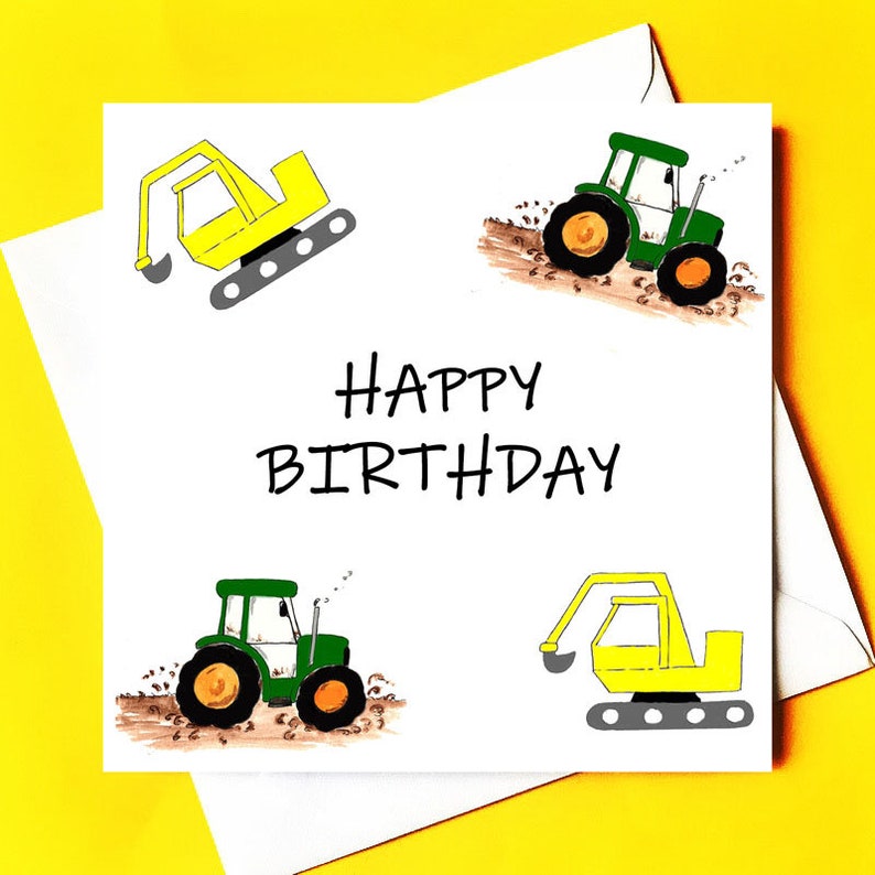 DIGGER & TRACTORS GALORE birthday Card | Etsy