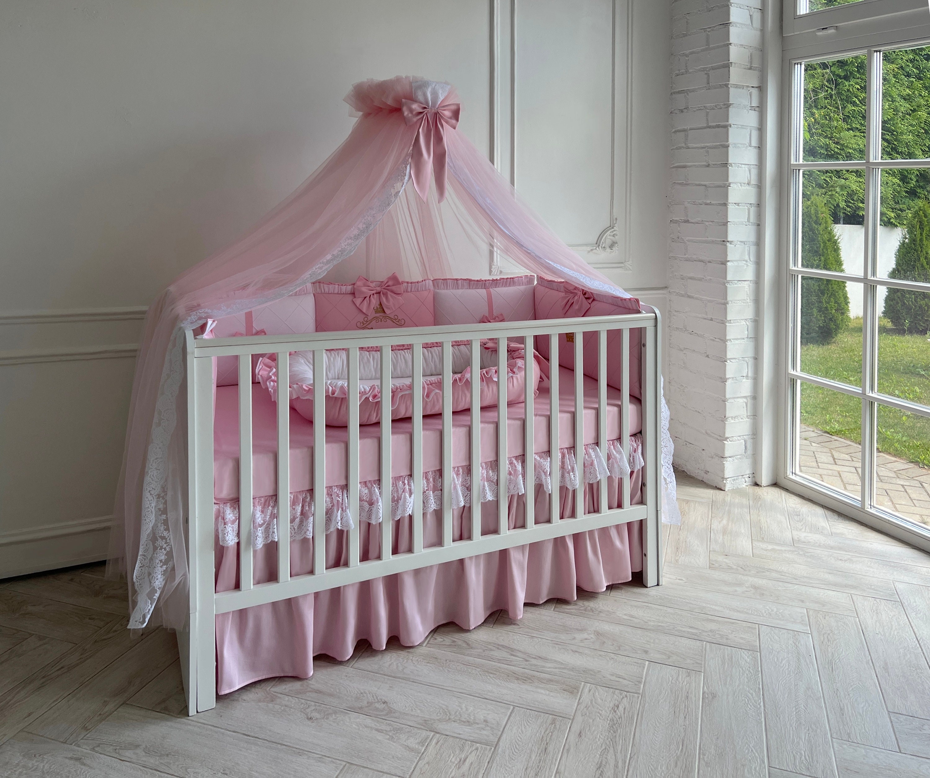 Baby Crib Canopy Baby Pink, Baby Bed Baldachin With Bow and Lace ...