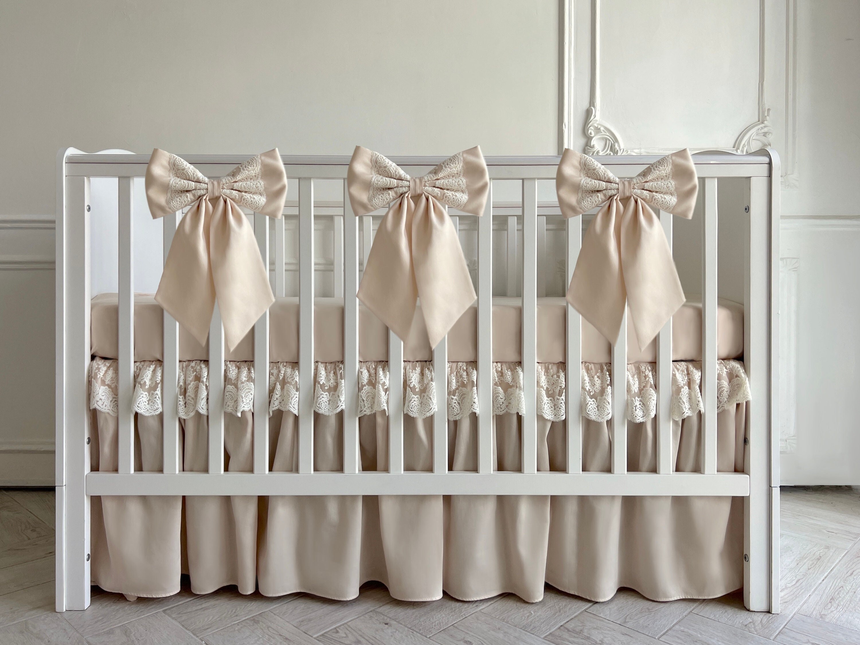 Lace Bows for Cribs, Baby Bed Bows, Nursery Decor Bows, Crib Bows, Baby ...