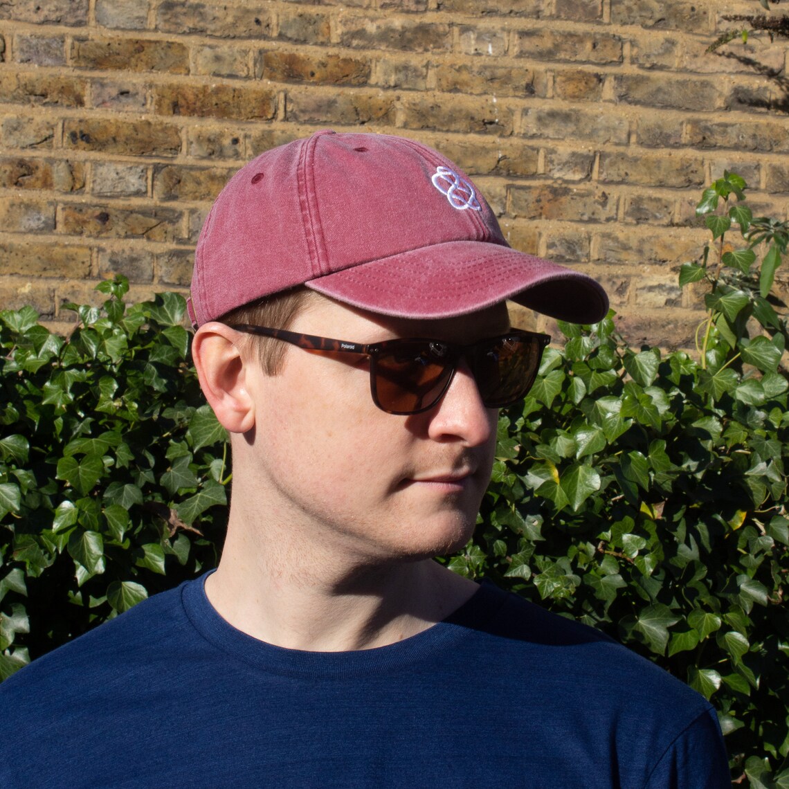 Red Embroidered Baseball Cap, Washed Burgundy Cap, Geometric 6-panel ...