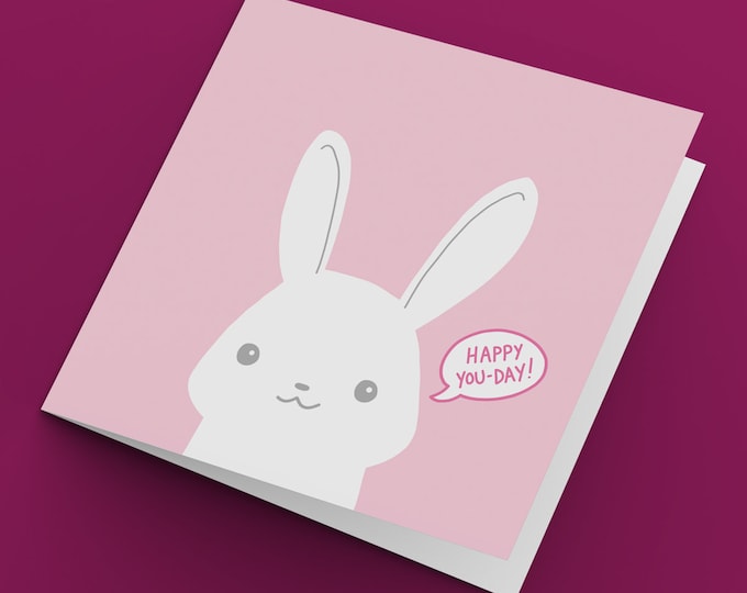 Cute Bunny Birthday Card Happy Bunny Happy You Day - Etsy