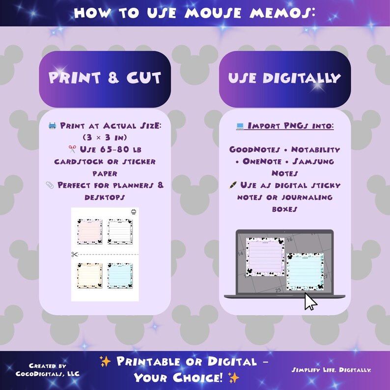 Mouse Memo Pads – Cute Printable Mouse Ear Sticky Notes for Planners ...