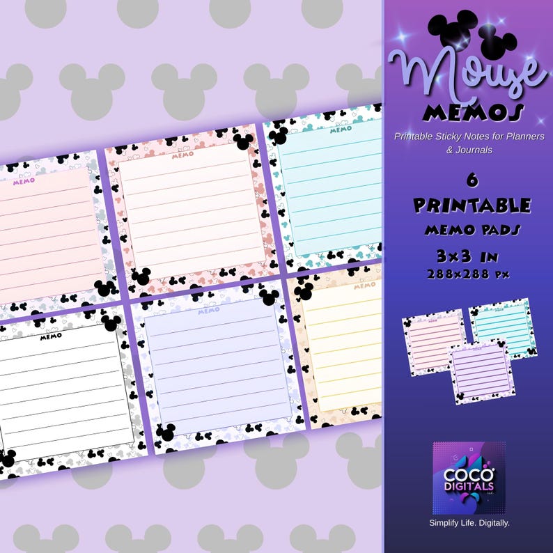 Mouse Memo Pads – Cute Printable Mouse Ear Sticky Notes for Planners ...