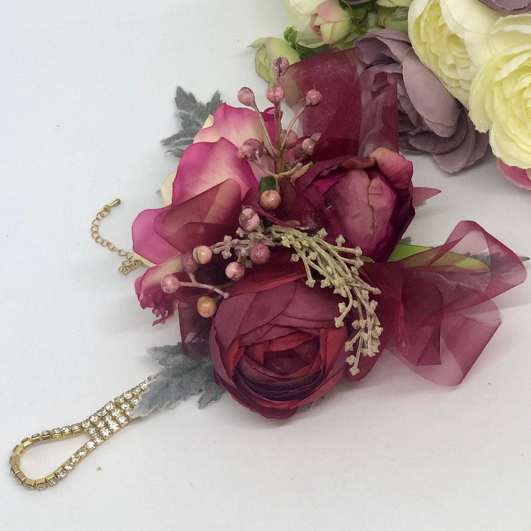 Corsage, Formal Corsage, Corsage Set, Deep Red Formal Corsage, Wrist ...